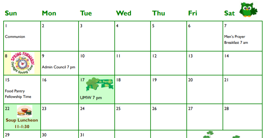 Farrar United Methodist Church: Calendar