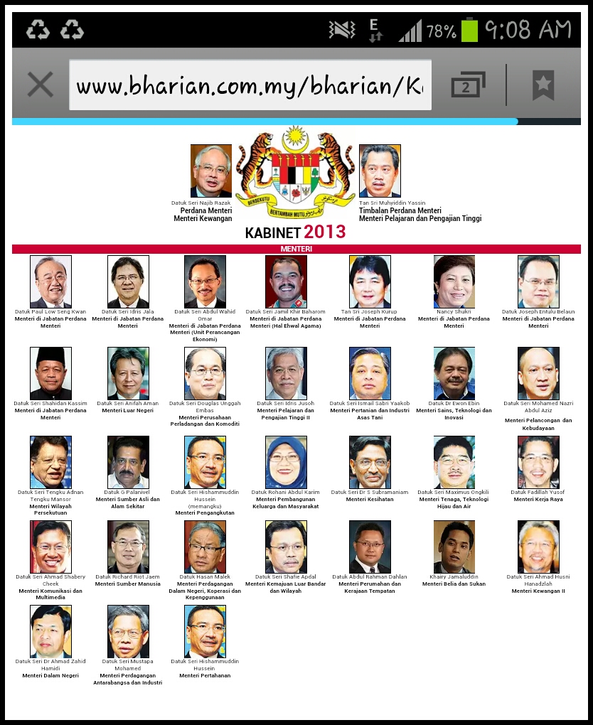 Kabinet 2013 | Senarai Menteri dan Timbalan Menteri Terbaru di Kabinet 2013