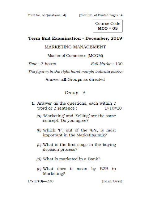 OSPU MCO marketing management Dec 2019 Question Paper - University ...