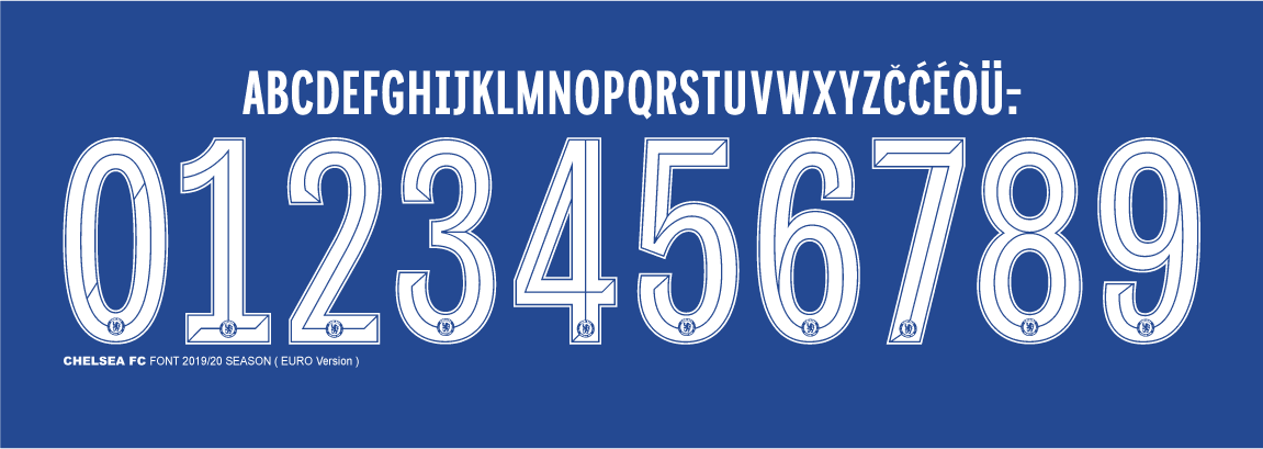 Football teams shirt and kits fan: Chelsea 2019/20 Kits European Cup Font