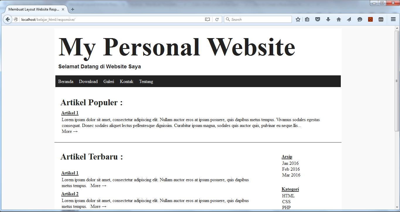 Membuat Desain Layout Website Responsive dengan HTML5 - My Personal Blog