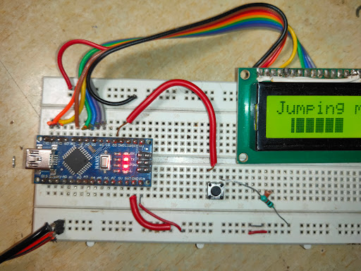 Jumping jack game using ardiuno and 16*2 lcd.