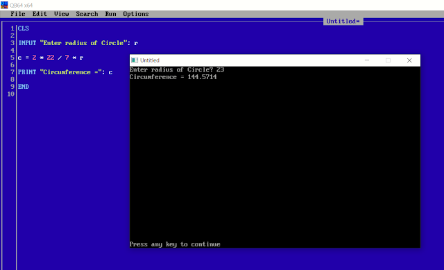 Qbasic Program For Circumference Of Circle