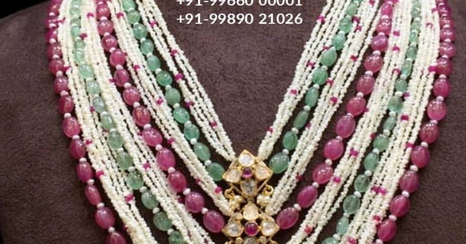 Multiple Layers Ruby Emerald Pearls Set - Jewellery Designs