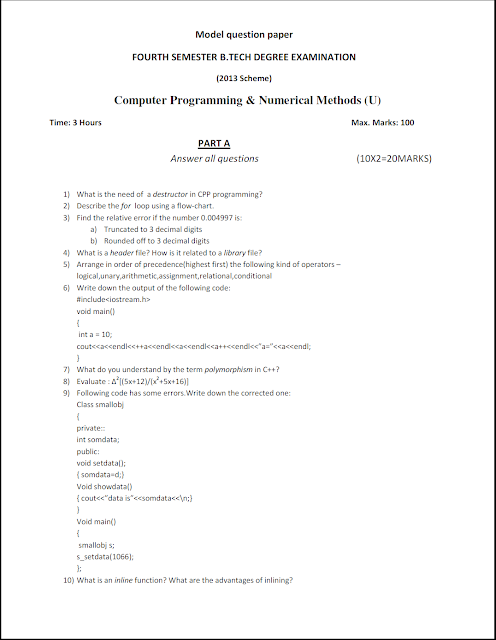 Kerala University Btech Computer Programming And Numerical Methods U 2015 Question Paper