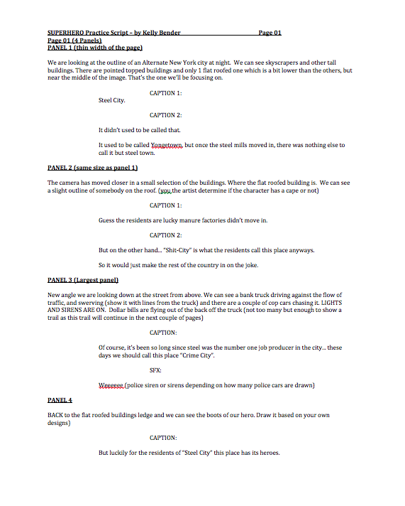 My Imaginations Home: ARTIST & WRITER PRACTICE SCRIPT (SuperHero)