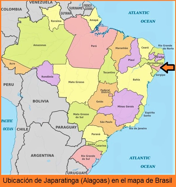 Playas de Brasil: Ubicación de Japaratinga en el mapa de Brasil