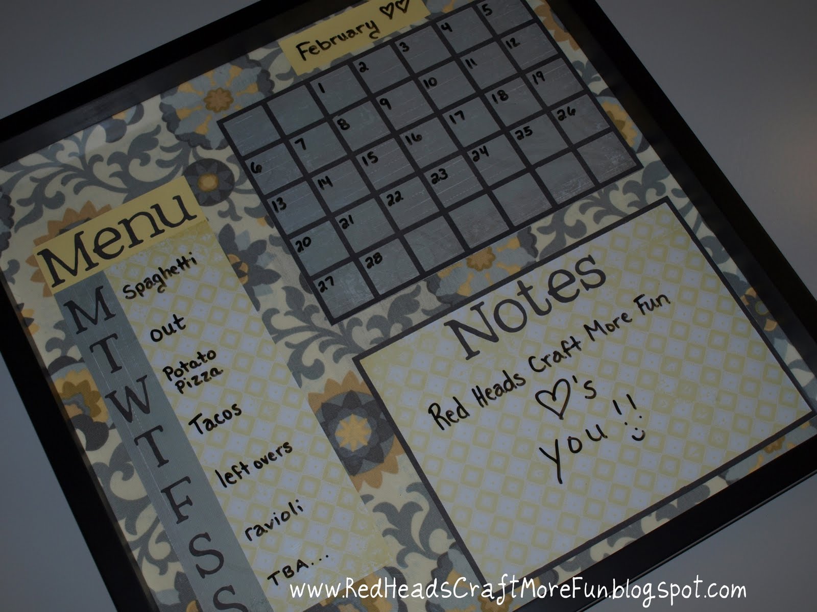 Red Heads Craft More Fun: Calendar/Menu/Memo Board