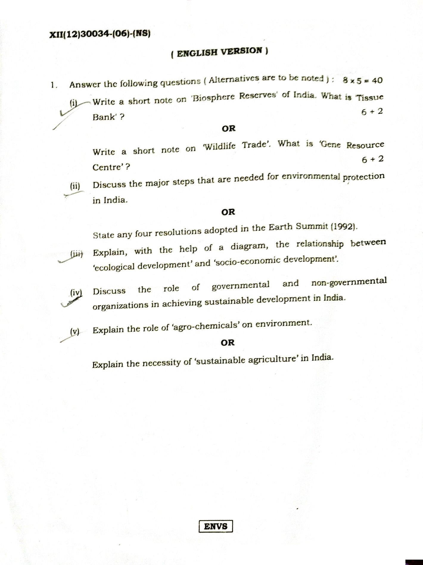 WBCHSE Environmental Science Question Paper 2020