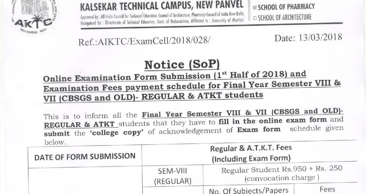 EXAM-CELL NOTICE BOARD: NOTICE- SOP - EXAM FORM SUBMISSION SCHEDULE ...