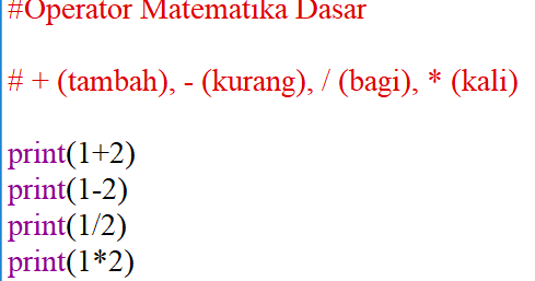 Belajar Python: Belajar Python - Operator Matematika Dasar