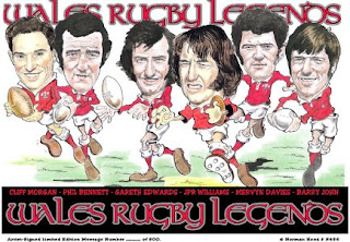 THE CARTOONSTORE: WALES RUGBY LEGENDS MONTAGE CARICATURE CARTOON