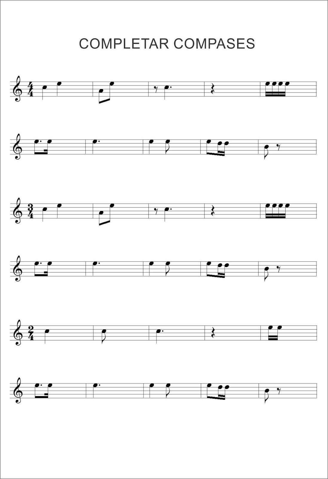 Academia de Música del Prof. Damian Rey: Ejercicio: Completar compases