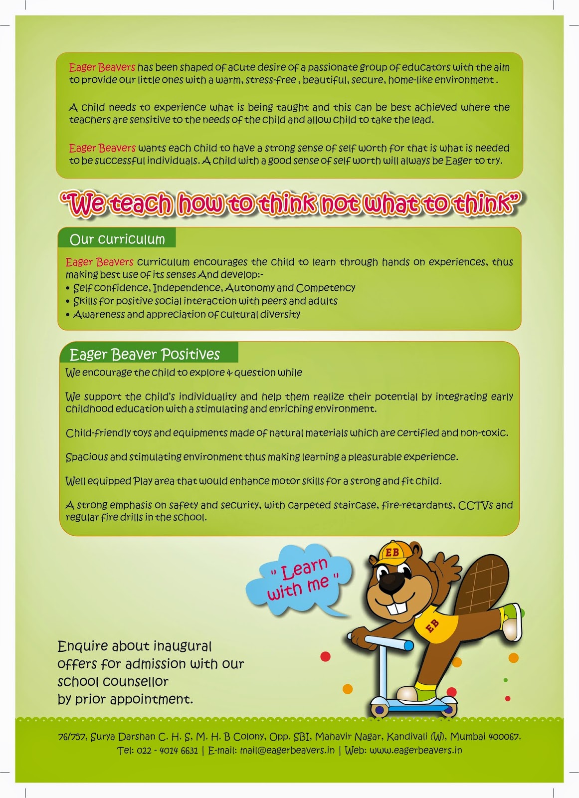 Wave Art Solutions: Eager Beavers Preschool - Leaflet Design