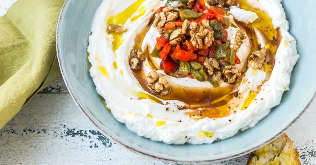 Roasted Garlic Labneh With Red Bell Pepper Walnut Relish | Journey Kitchen