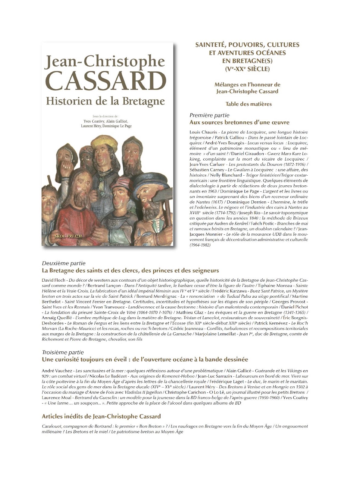 Hagio-historiographie médiévale: Jean-Christophe Cassard, historien de ...