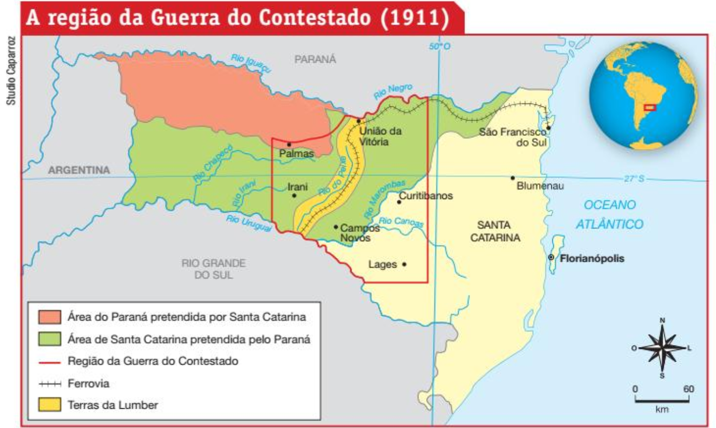 Veredas do Tempo: Mapa: A região da Guerra do Contestado (1911)