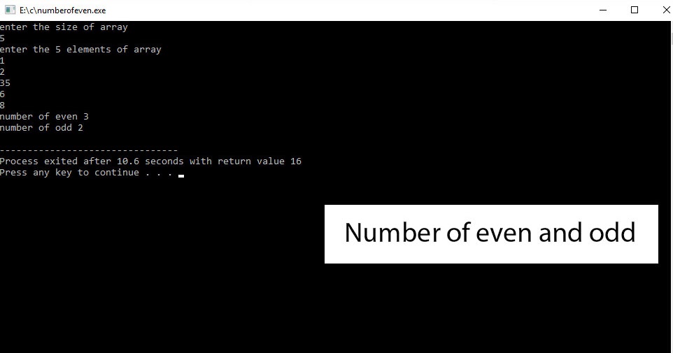C Program To Find Number Of Even And Odd Number