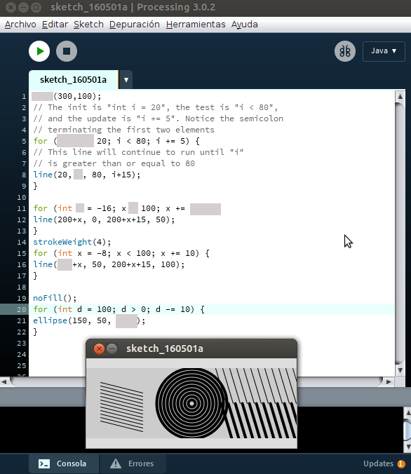 Processing en Secundaria: Actividad 10 - Líneas y círculos con bucles for