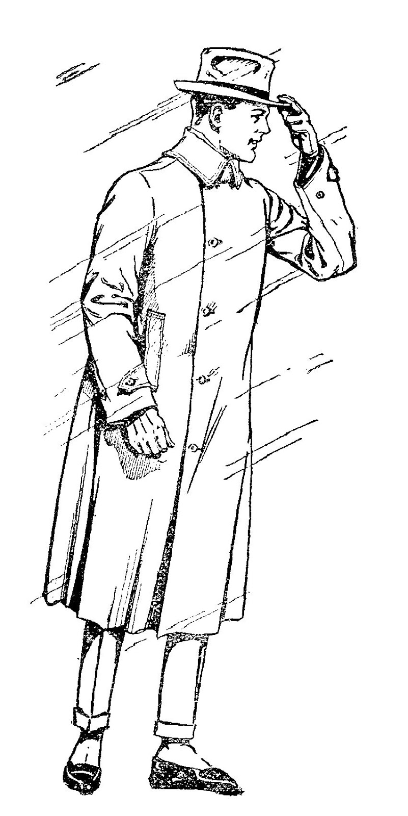 Digital Stamp Design: Vintage Raincoat Fashion Digital Illustration ...