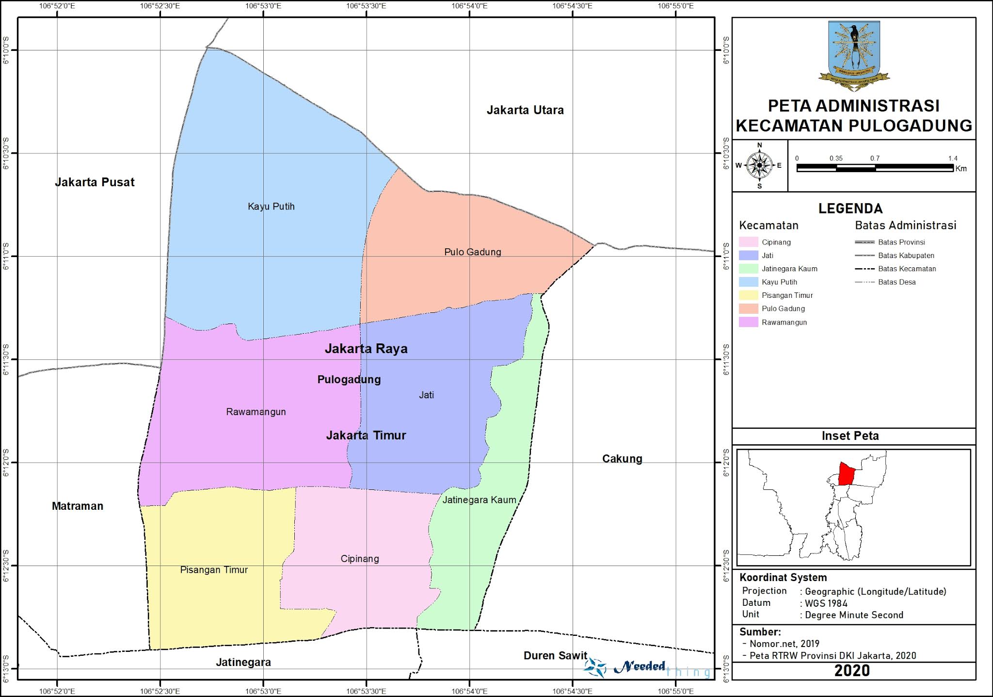 Peta Administrasi Kecamatan Pulogadung, Kota Jakarta Timur ~ NeededThing