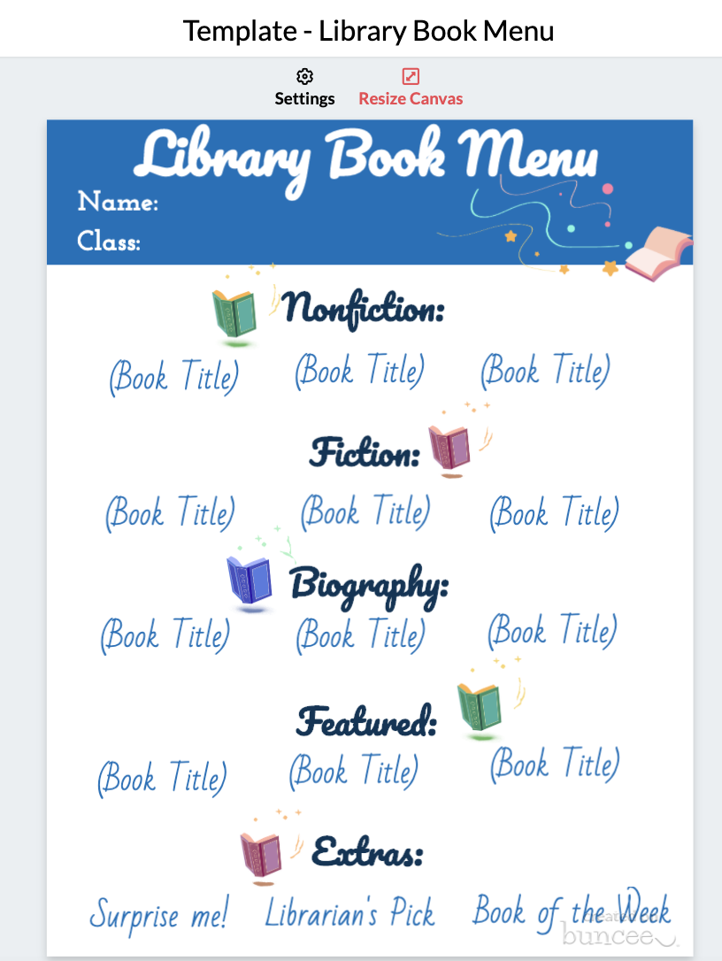 The Library Voice: Buncee Library Book Menus Are Here!