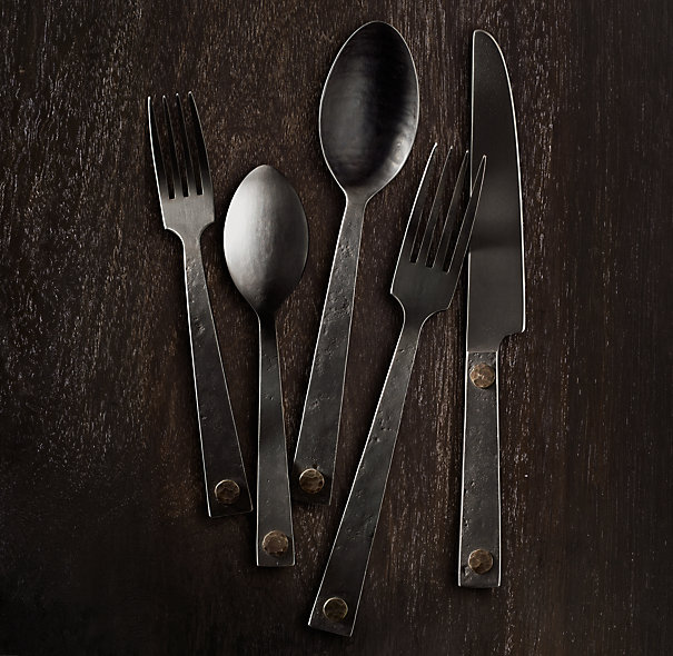 The Hip Subscription: Restoration Hardware Hammered Steel Riveted Flatware