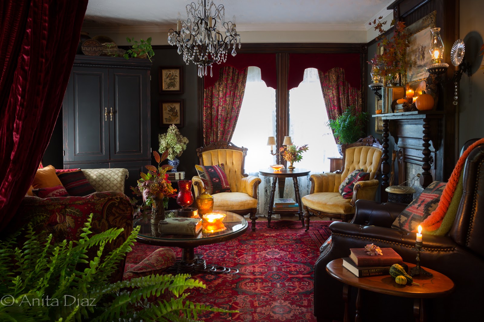 Fall in the Victorian-inspired parlor - Whispering Pines Homestead