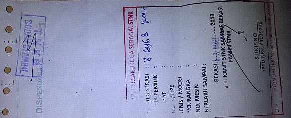 Bentuk asli STNK Sementara