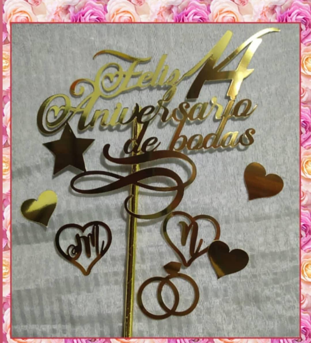 Topper Feliz 14 Aniversario de Bodas JM y N - Mis Toppers Tus Toppers