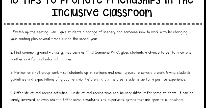 The Inclusive Class : INCLUSION CHEAT SHEET: 10 Tips to Promote ...