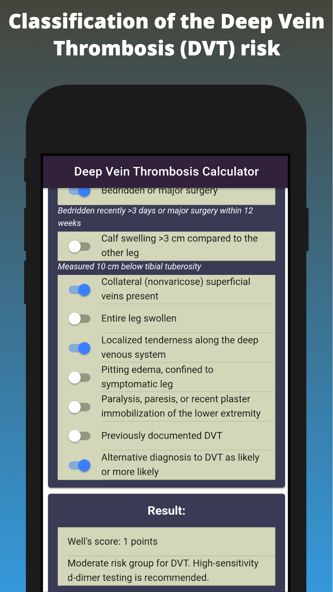 Deep Vein Thrombosis (DVT) - Wells Criteria ~ iMedical Apps