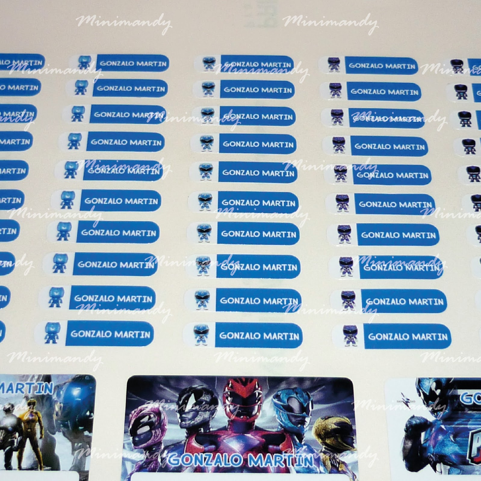 MinimandySign: Adhesivos multiuso - Etiquetas escolares - Power Rangers