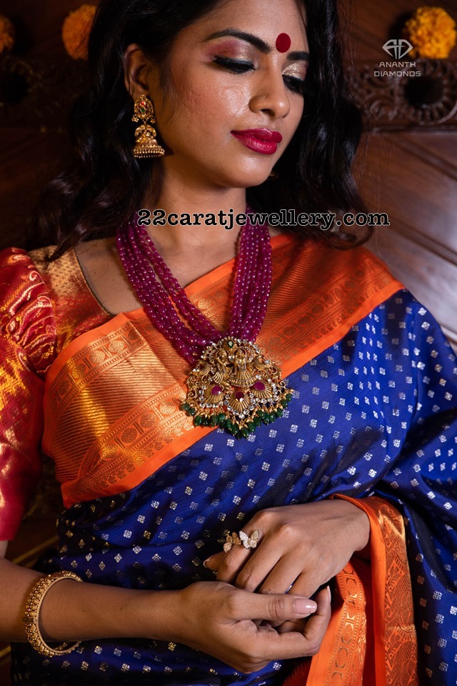 Ruby Beads Set with Radha Krishna Pendant - Jewellery Designs