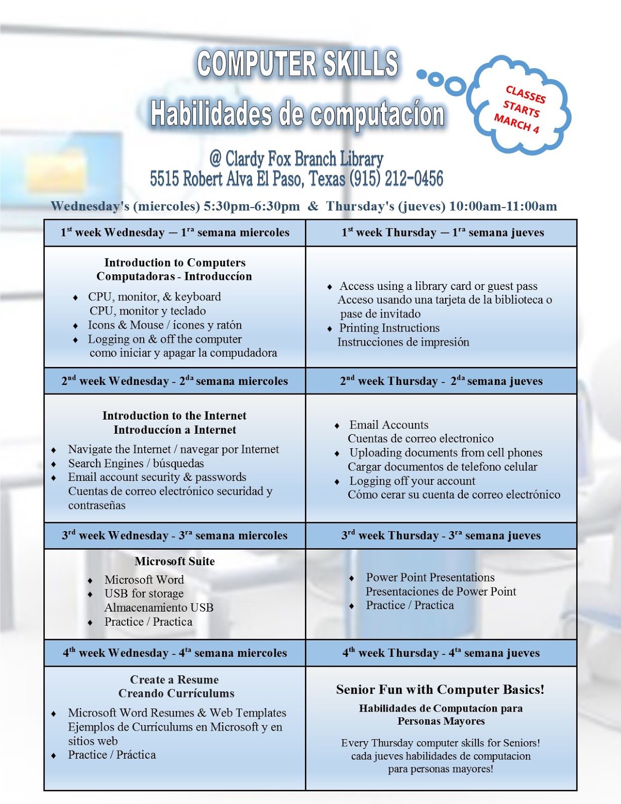 Clardy Fox Library: New Computer Classes!