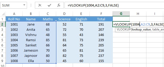 Ms Excel: VLOOKUP function