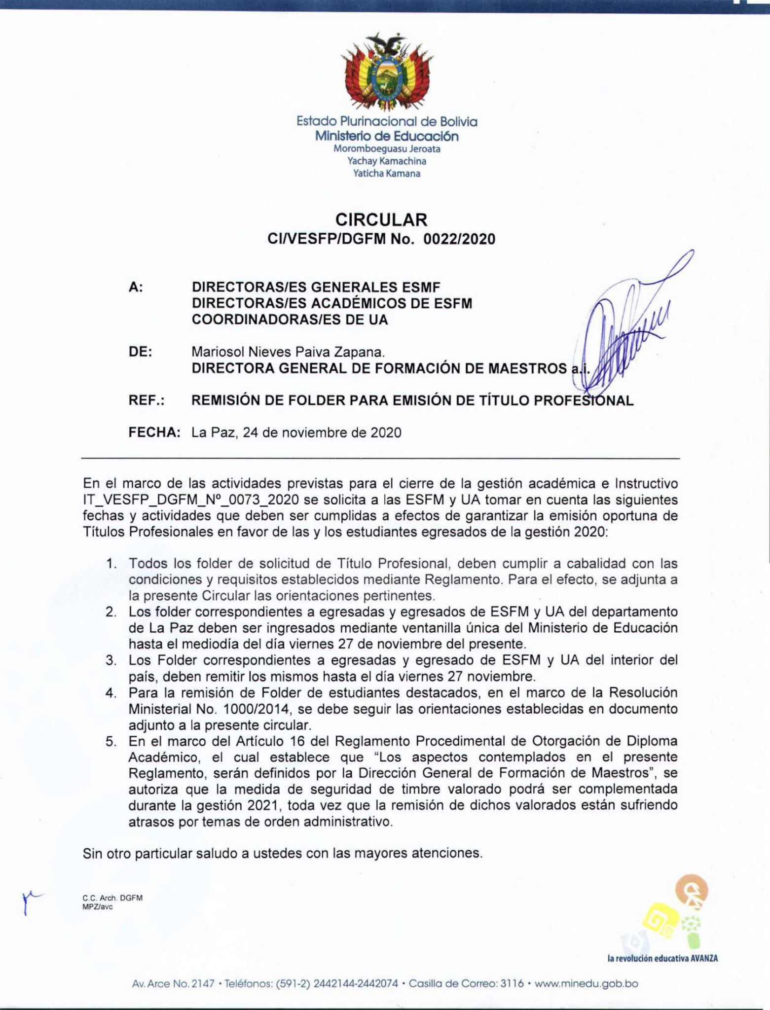 PROFESORES E INFORMACIÓN: CIRCULAR 0022/2020 Y 0024/2020 REMISIÓN DE ...