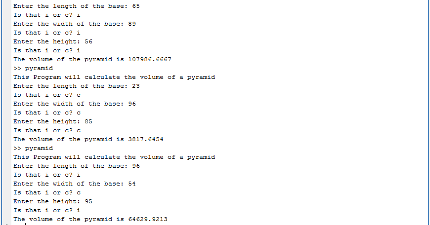 Volume of pyramid in using Matlab