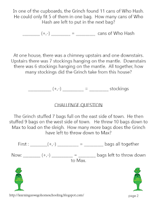 Learning As We Go: Grinch-y Math Problems - Addition and Subtraction ...