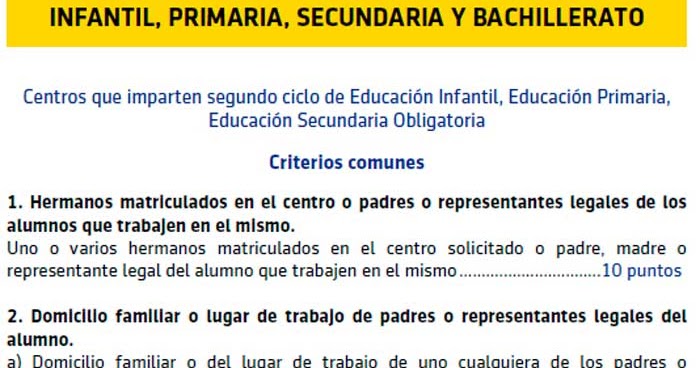 Baremo para la admision de alumnos en colegios de Madrid Baremo para la admision de alumnos en colegios de Madrid