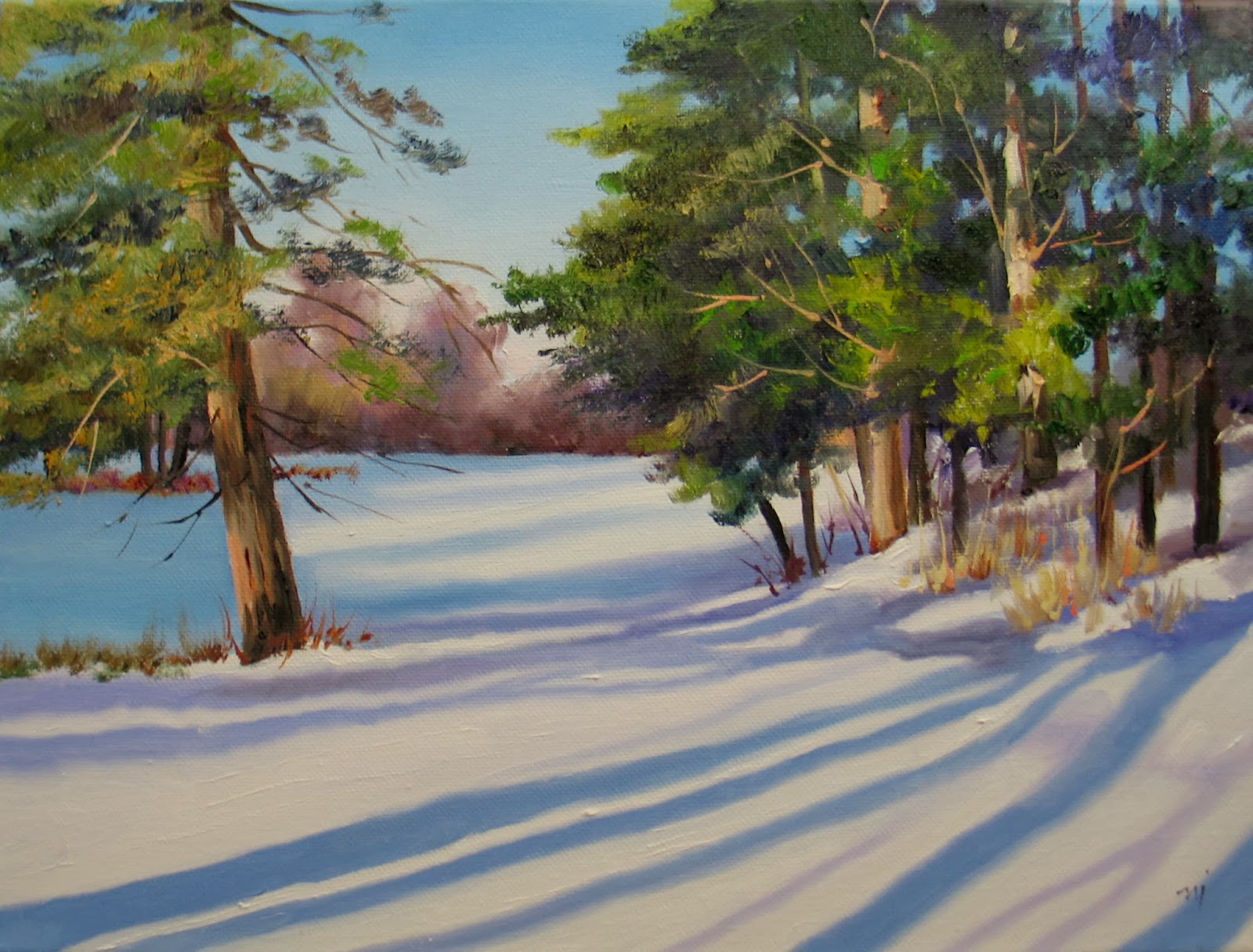 Nel's Everyday Painting: Pines and Snow Shadows - SOLD