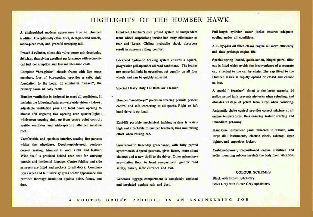 .: 1948. Humber Hawk. brochure (English)
