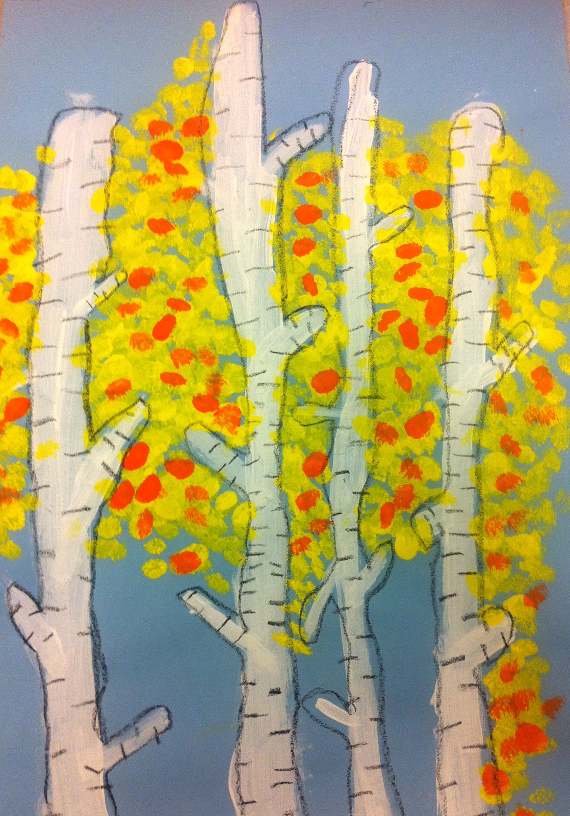 Expression of Imagination: Fall Birch Trees by 2nd Grade