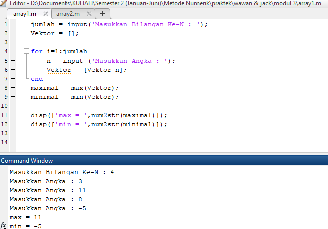 Jawaban latihan matlab modul 2 (Array dan Matrik) ~ Setiawan Blog