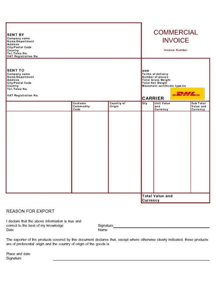 Dhl Commerical Invoice - Invoice Template