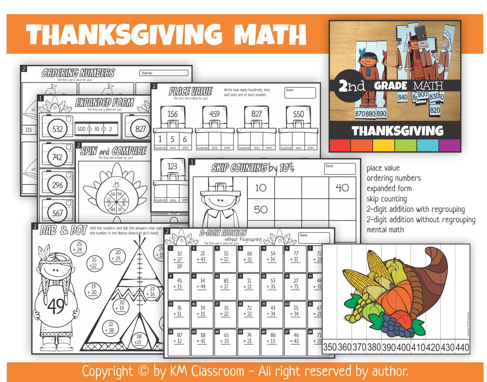 KM Classroom: Thanksgiving Math Centers Activities and Worksheets