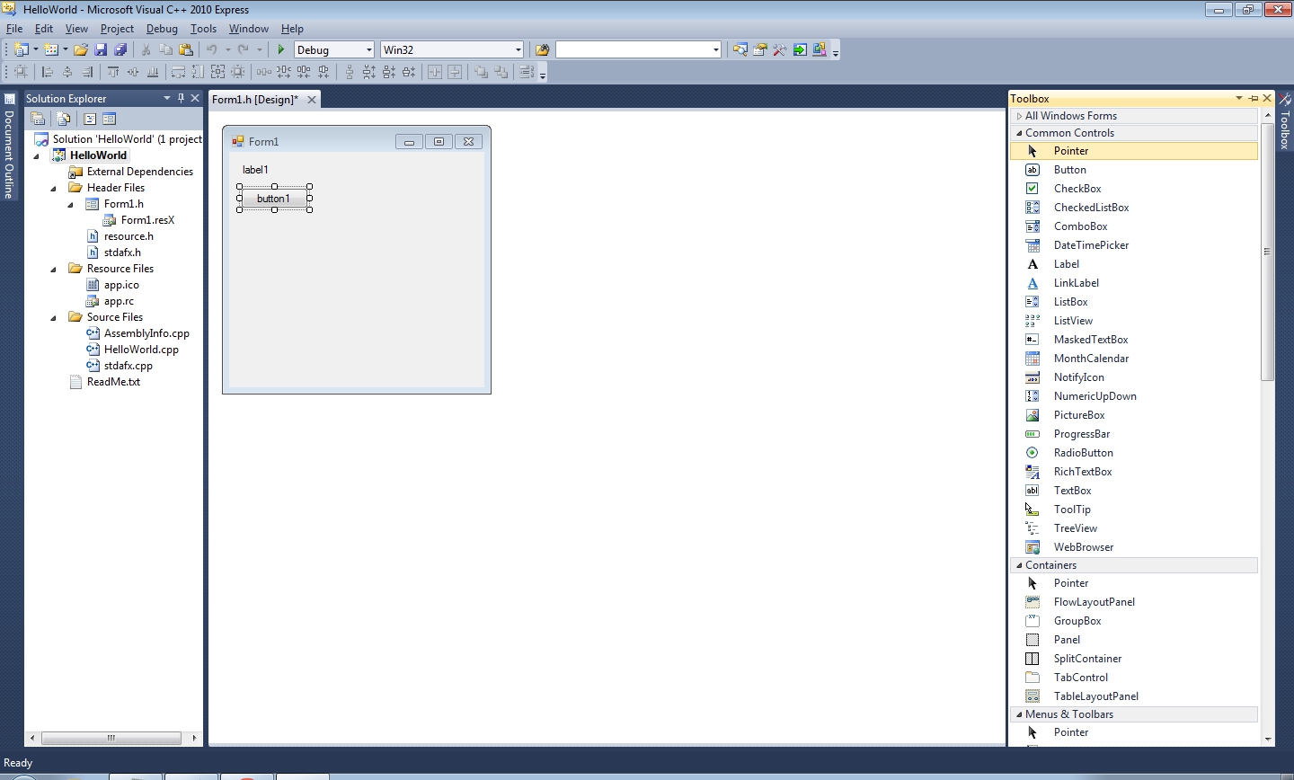 C-exercise: Create HelloWorld Windows Form Application, using Visual ...