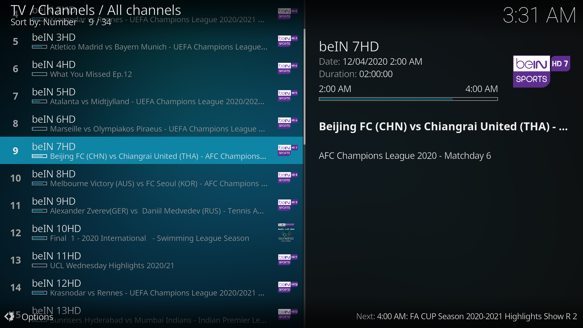 beIN CONNECT (MENA) Kodi Add-on