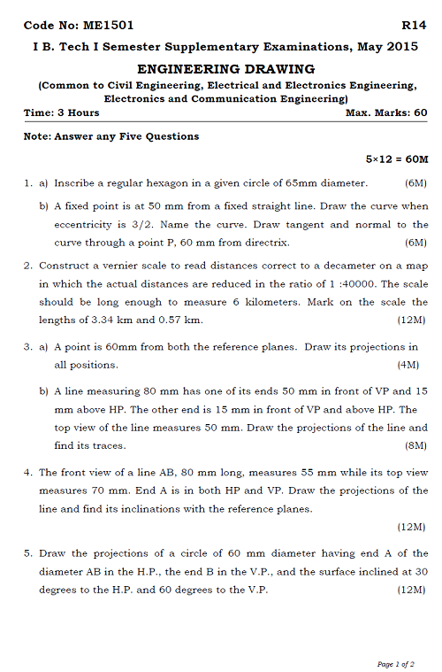 GEC ENGINEERING DRAWING May 2015 Question Paper - University Question ...