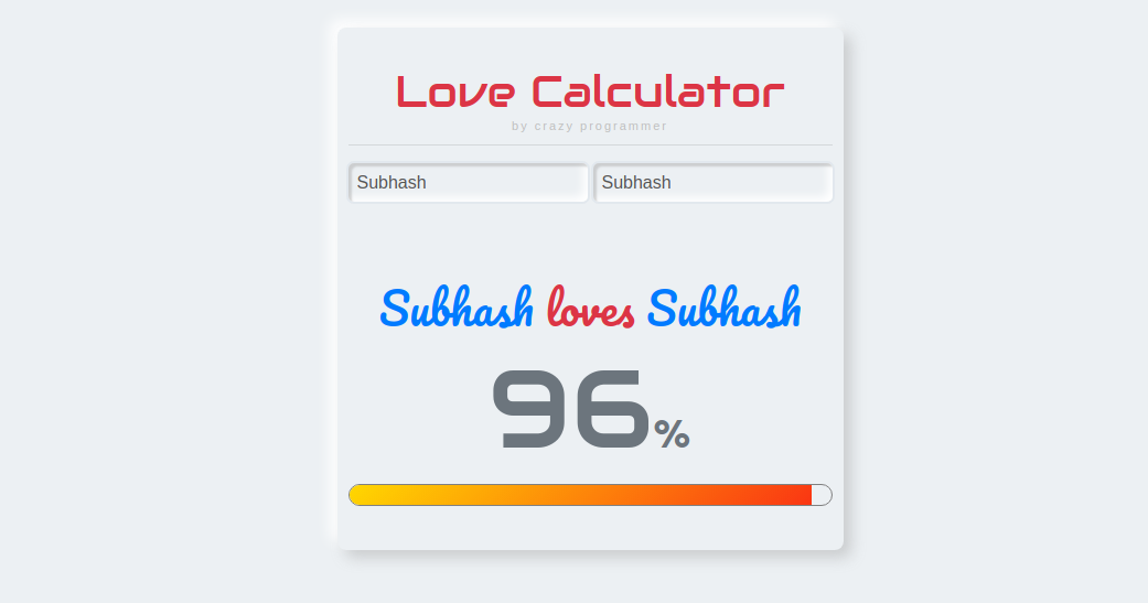 Love Calculator With Html, Css & JavaScript | Coding In Nepal